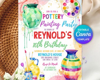 Pottery Art Birthday Party Invitation, Pottery Painting Birthday ...