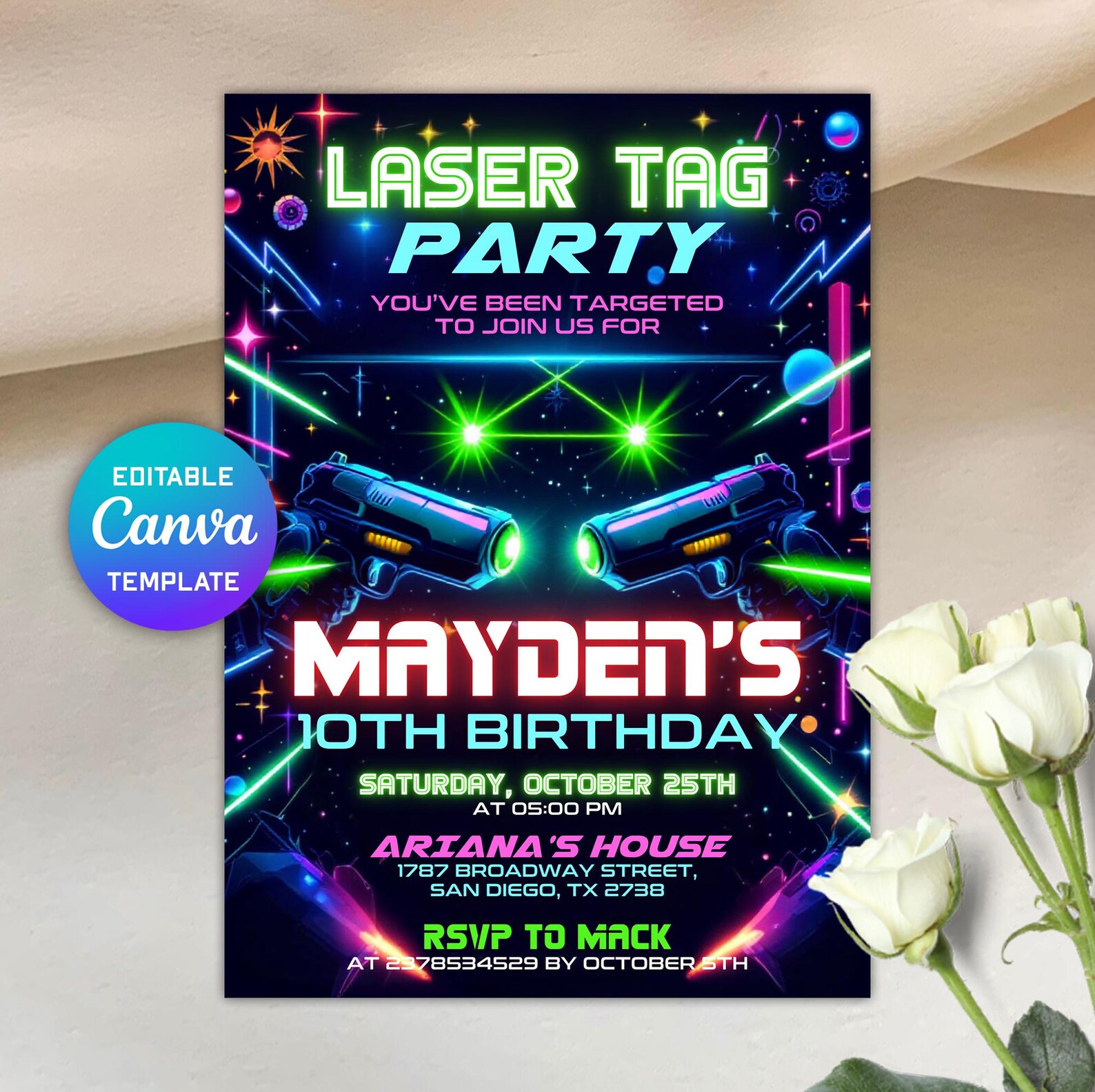 Editable Laser Tag Birthday Invitation, Laser Tag Party Invite Template ...