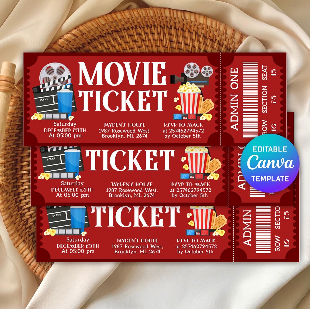 Movie Night Ticket Invitation, Movie Party Ticket, Movie Birthday Party ...