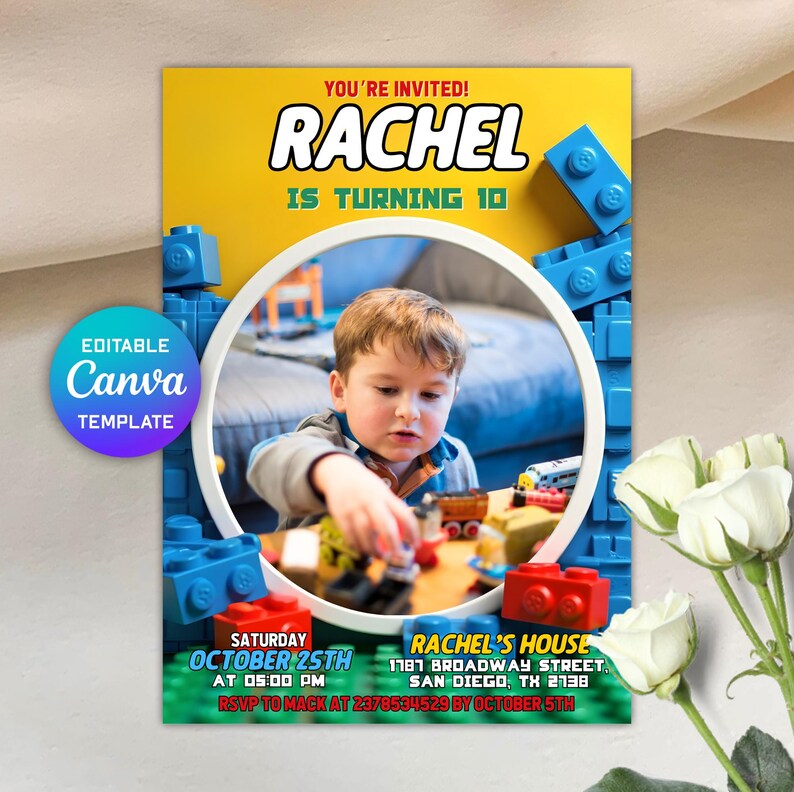 Building Blocks Birthday Invitation, Bricks Party Invite, Kids Birthday ...