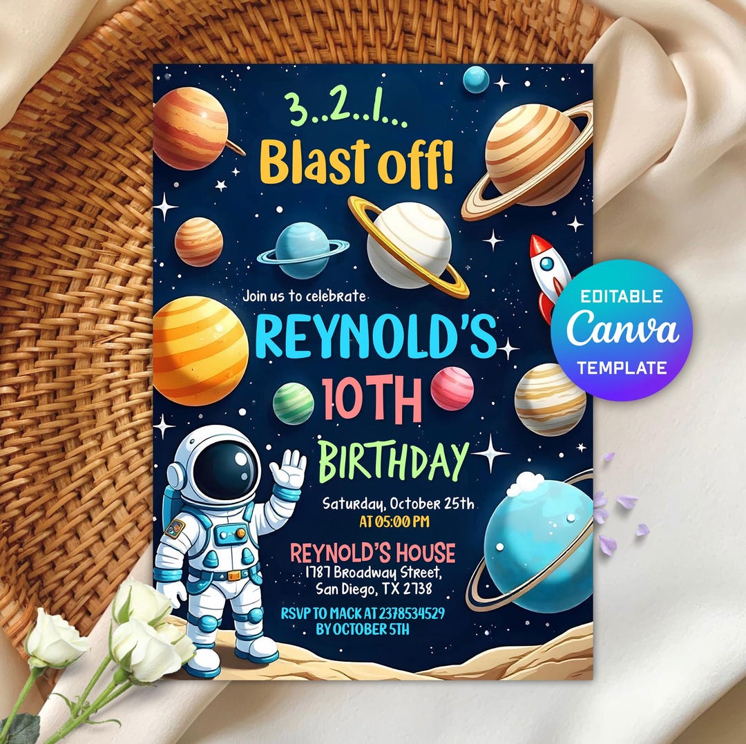 Outer Space Invitation, Galaxy Invitation, Planets Rocket Ship ...