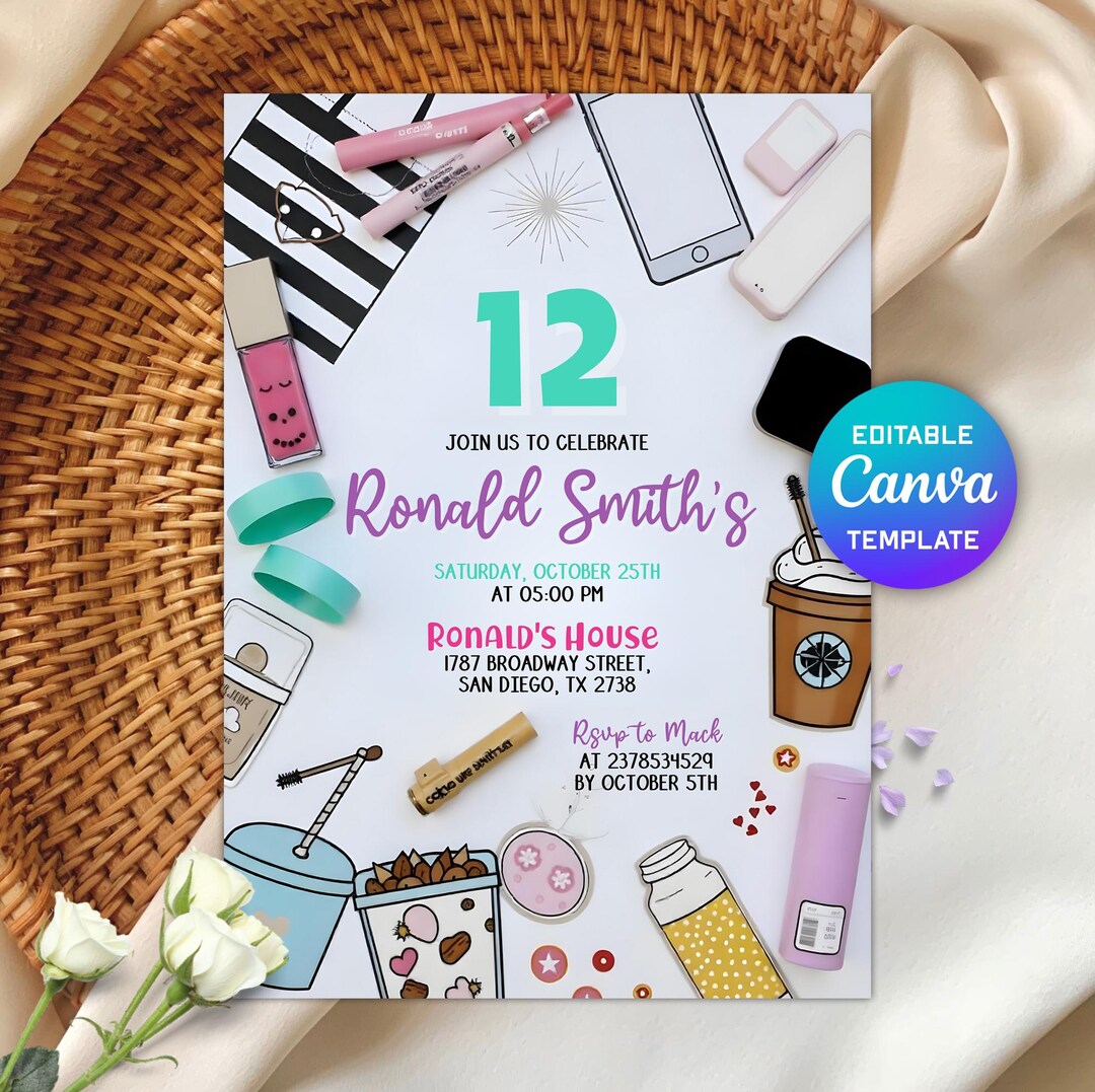 Pink Girl Birthday Invitation, Girl Party Invite, Teen Girl Birthday ...