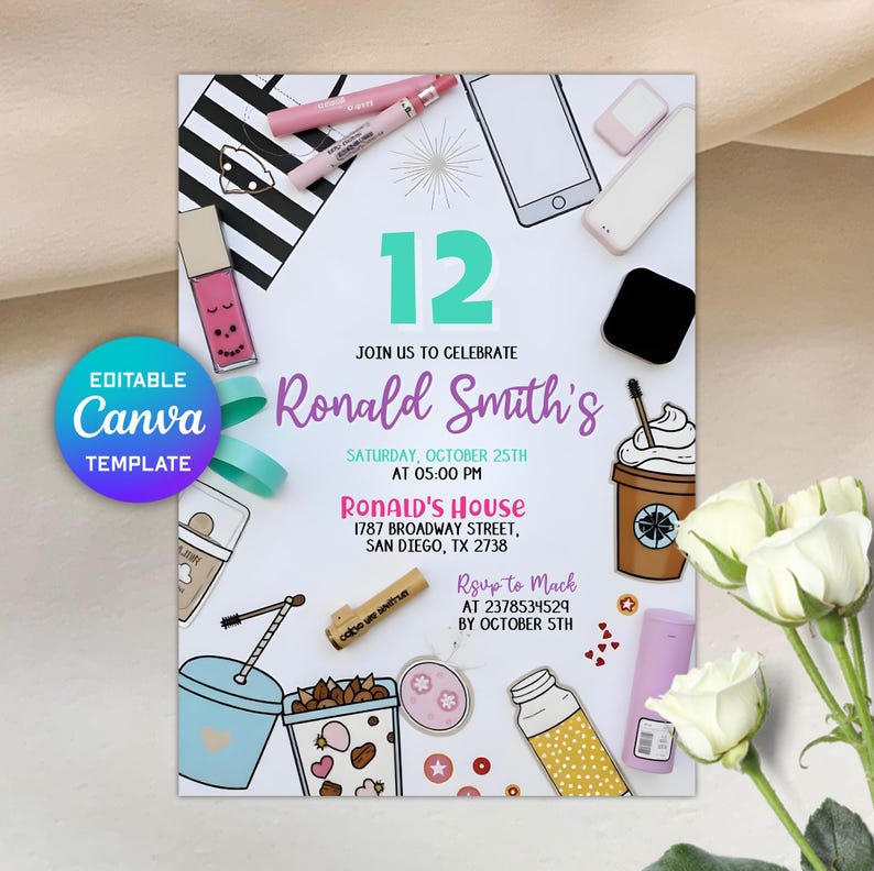 Pink Girl Birthday Invitation, Girl Party Invite, Teen Girl Birthday ...