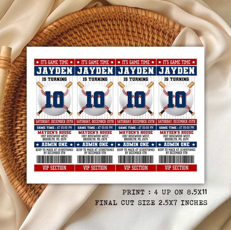 Editable Baseball Ticket Invitation, Baseball Birthday Party Invitation ...