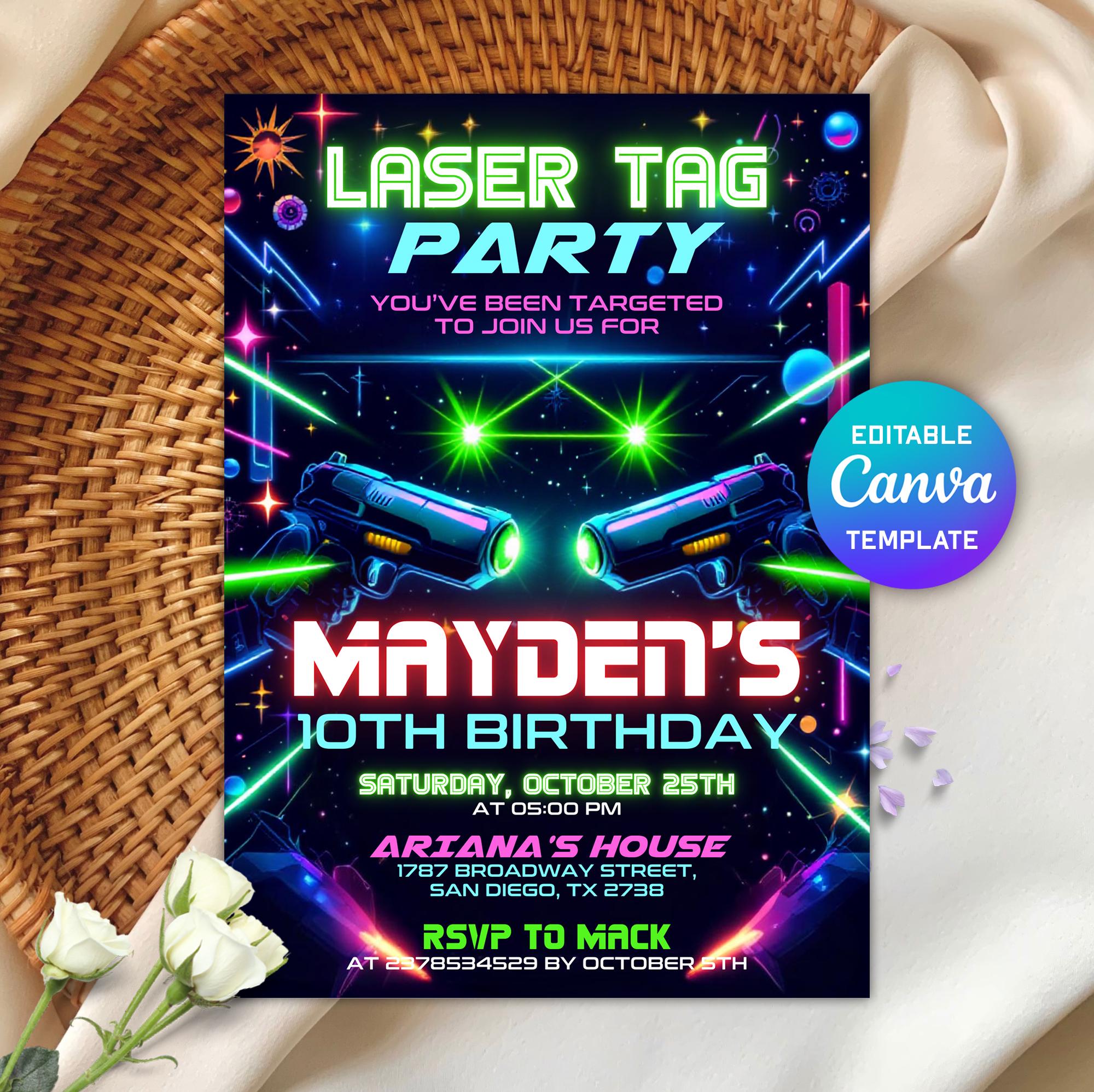 Editable Laser Tag Birthday Invitation, Laser Tag Party Invite Template ...