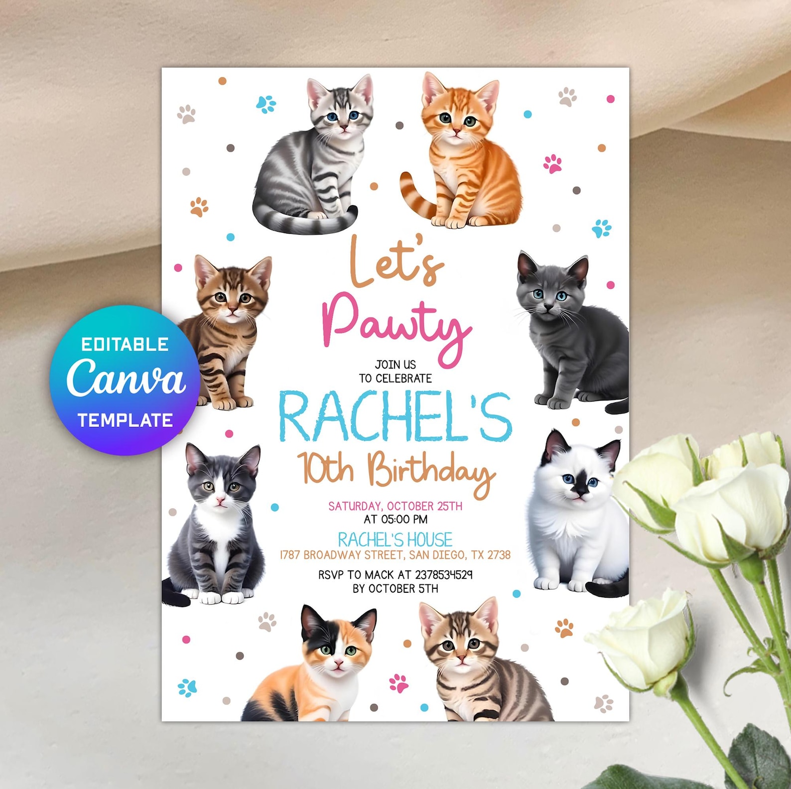 Editable Cat Birthday Invitation, Cat Theme Birthday Invitation, Are ...