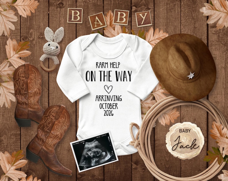 Farm Help Pregnancy Announcement Digital, Cowboy Baby Announcement ...