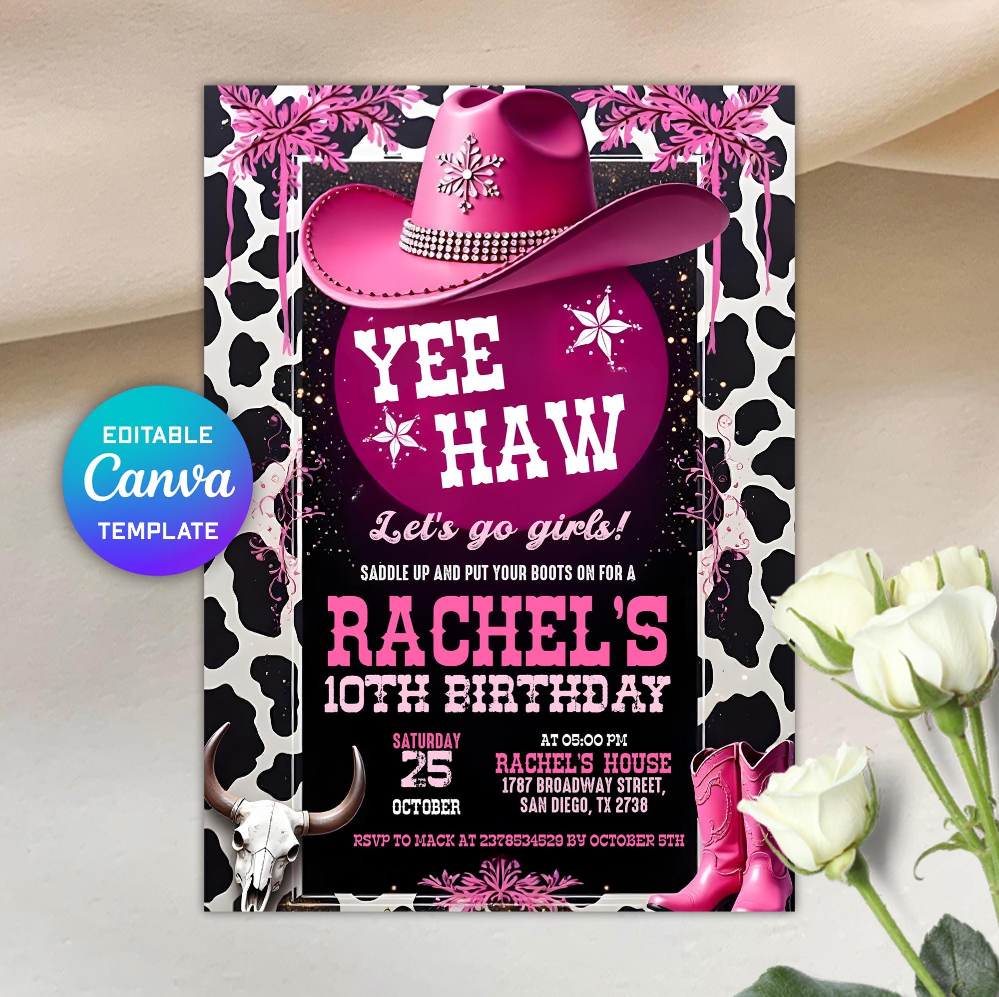 Pink Cowgirl Birthday Invitation Cowgirl Hoedown Birthday Party Invite