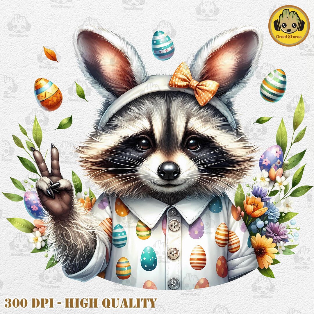 Easter Raccoon Png Sublimation Design, Retro Easter Day Png, Cute ...