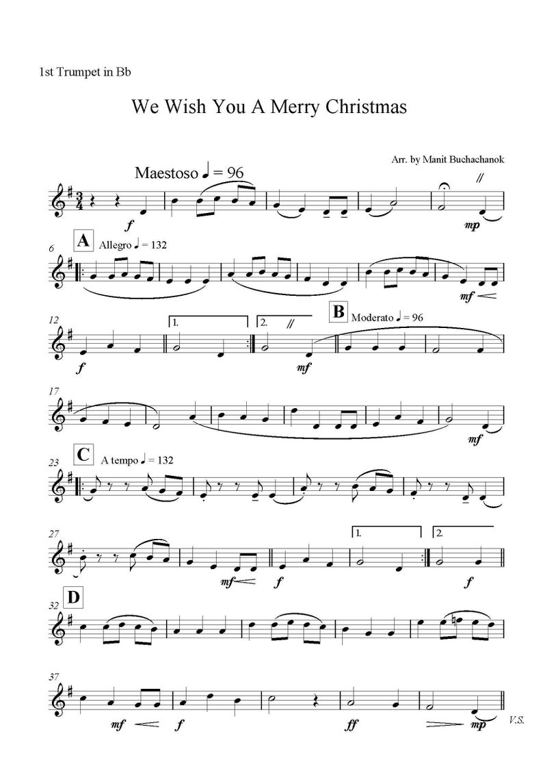 We Wish You a Merry Christmas for Brass Quintet - Etsy
