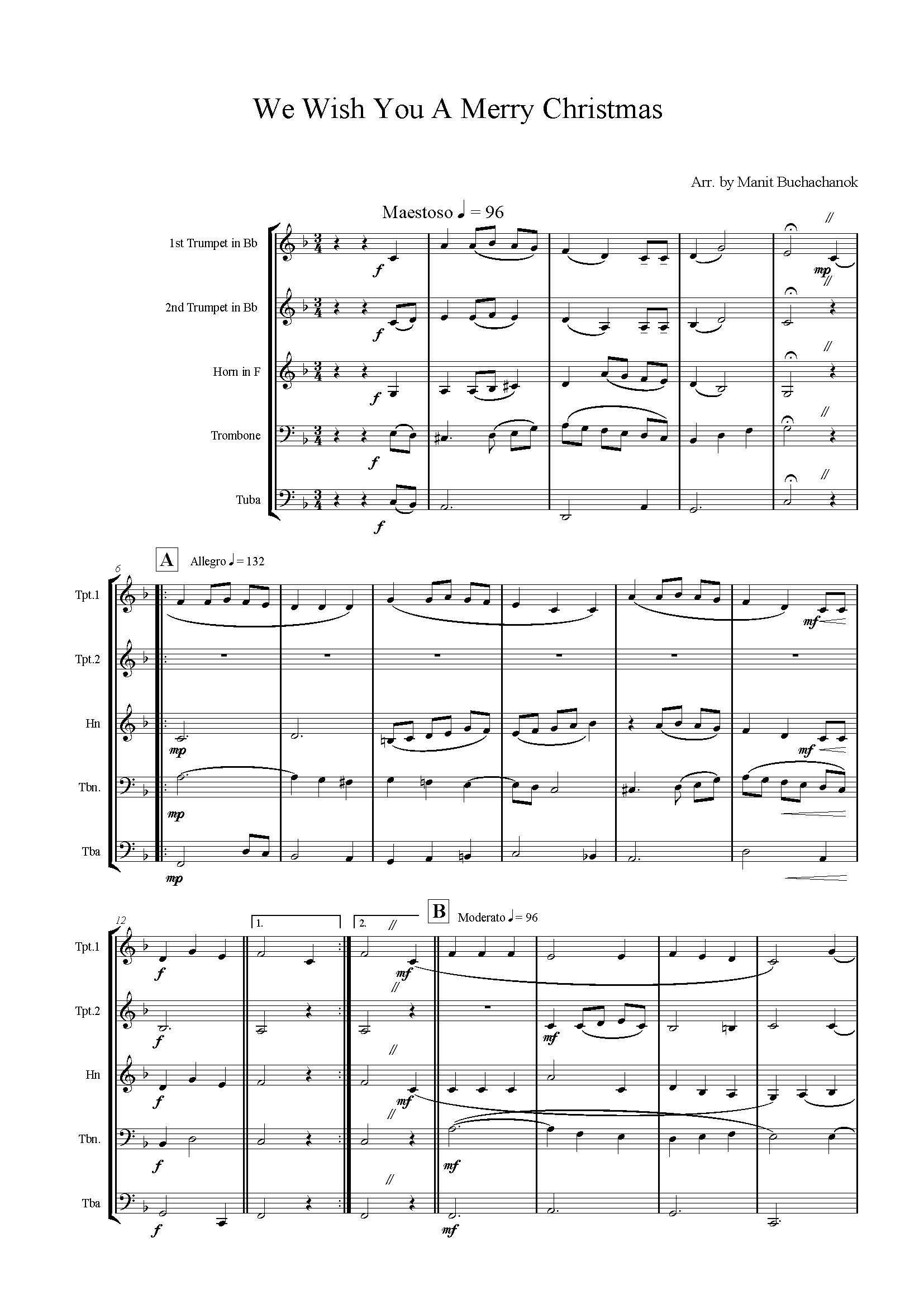 We Wish You a Merry Christmas for Brass Quintet - Etsy