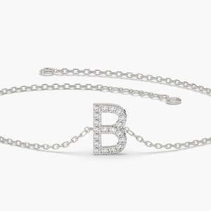 B Letter Diamond Bracelet, Solid 14K Gold Bracelet, Diamond Initial ...