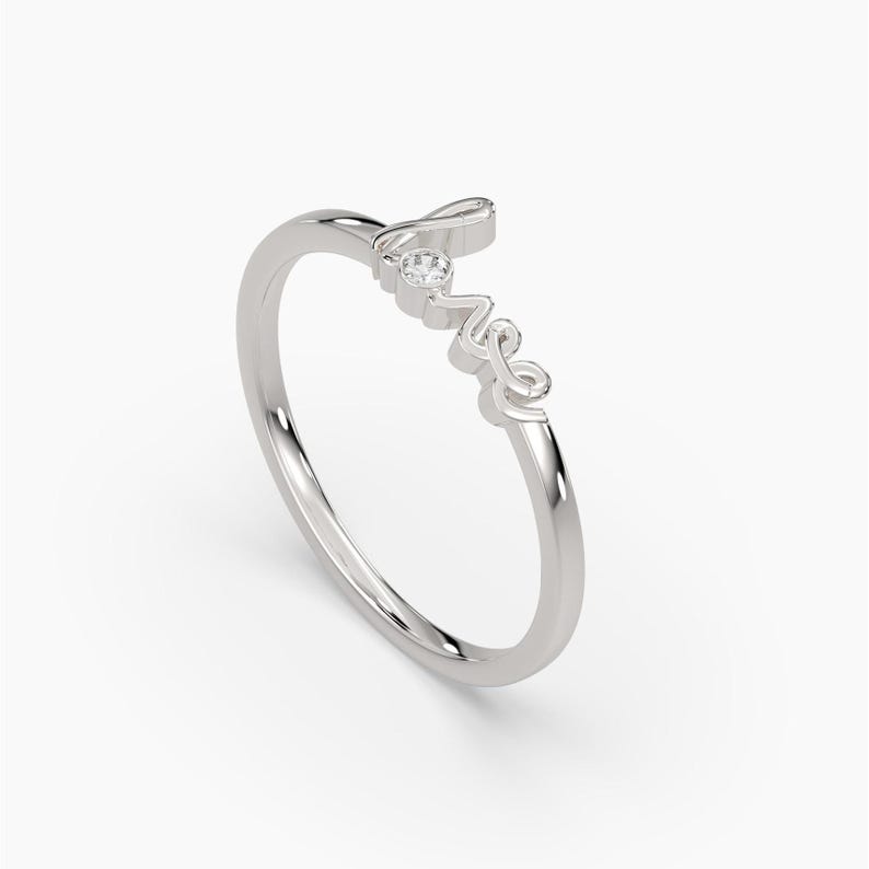 Real Diamond Love Ring, 14k Solid Gold Love Ring, Minimalist Love Ring ...
