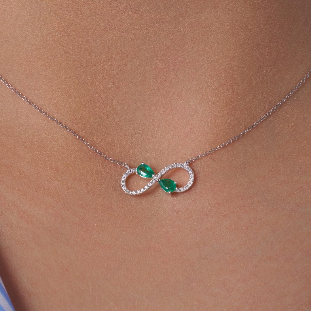 Infinity Natural Diamond Necklace, Pear Green Emerald Infinity Necklace ...