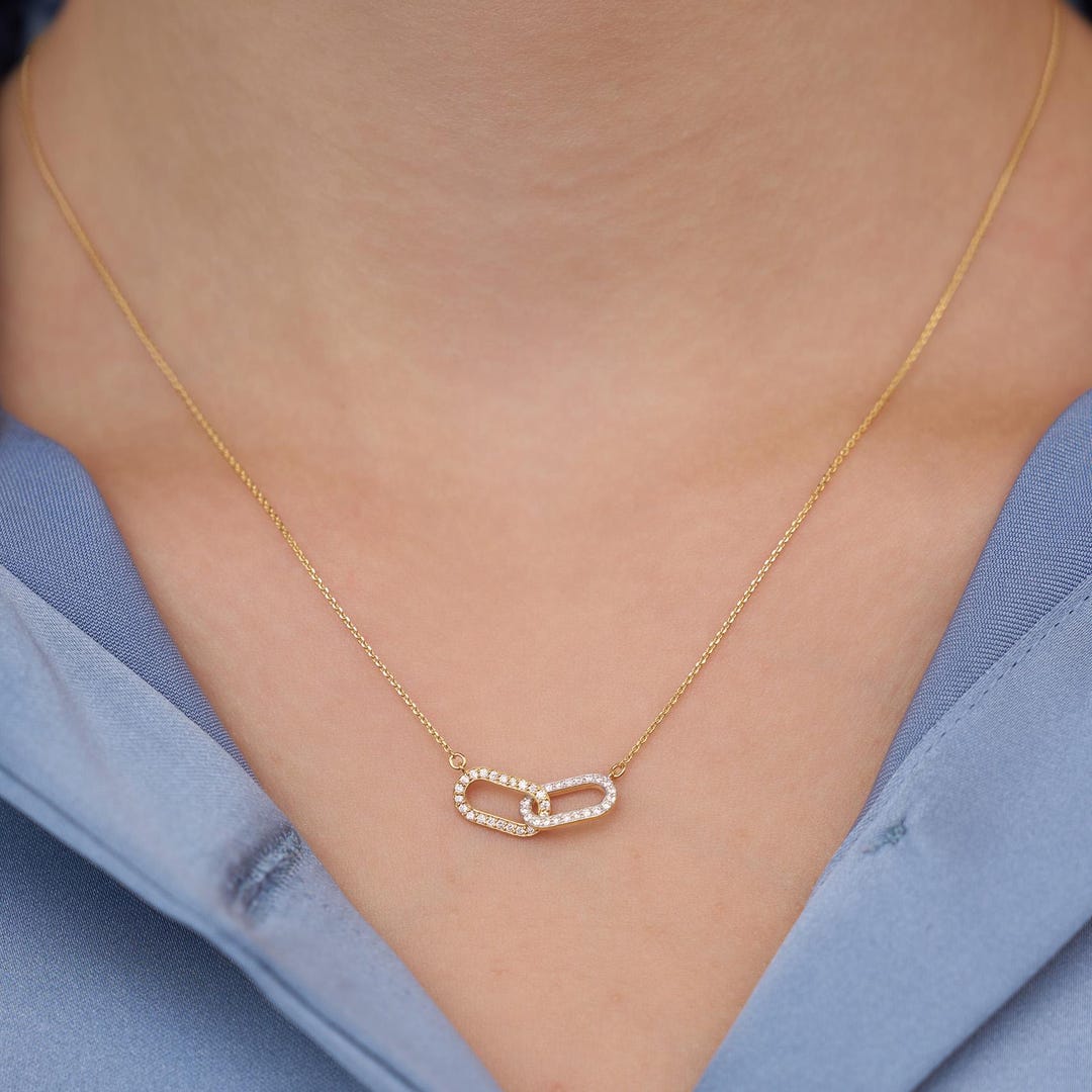 Interlocking Diamond Necklace, 14k Solid Gold Interlocking Pendant ...