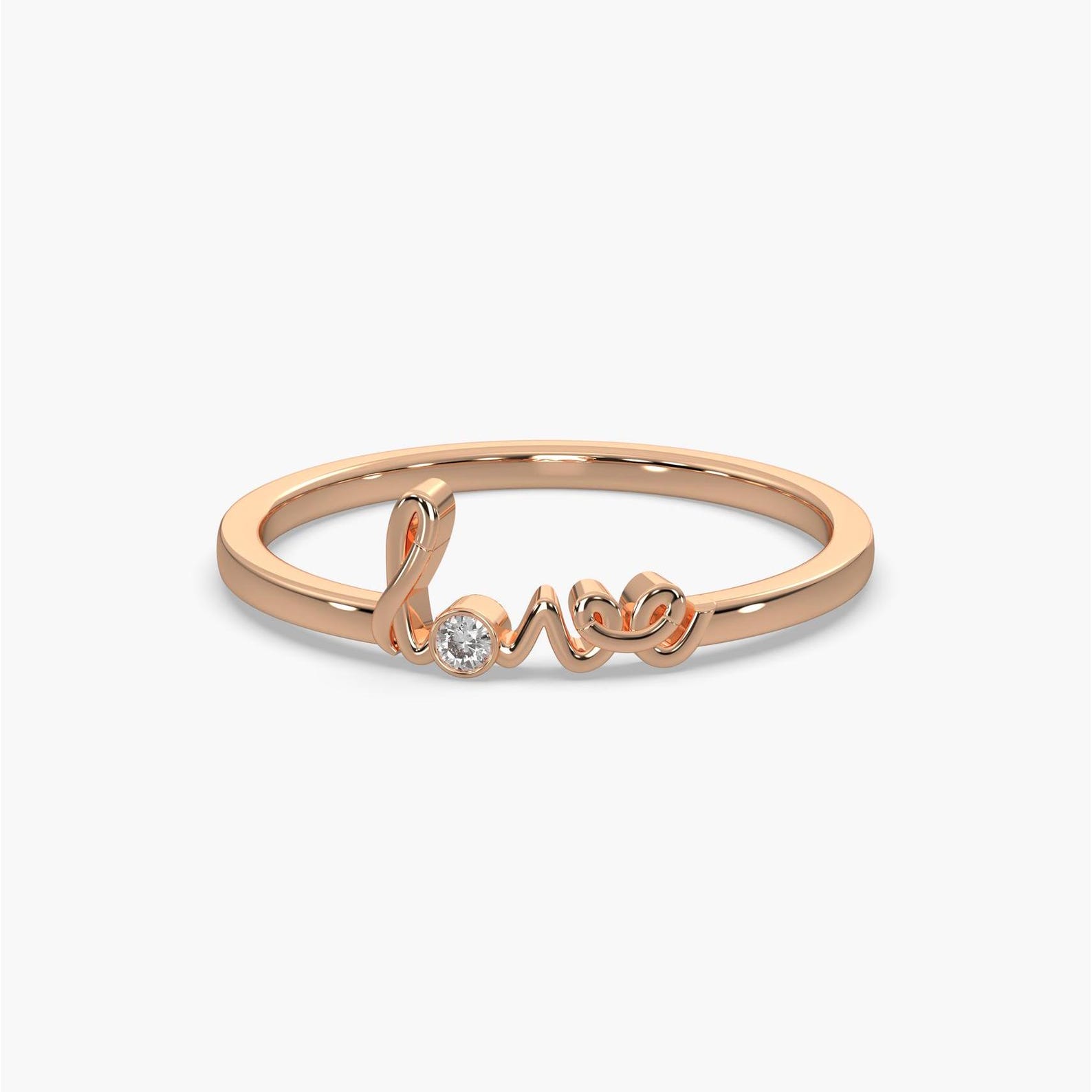 Real Diamond Love Ring, 14k Solid Gold Love Ring, Minimalist Love Ring ...