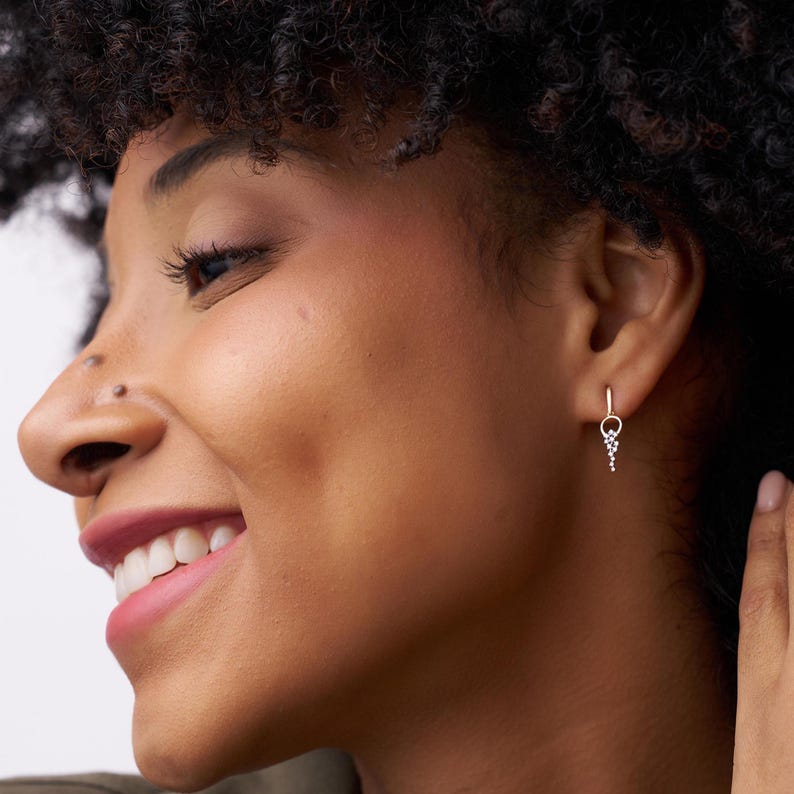 14K Solid Gold Diamond Drop Earrings, Dainty Dangle Drop Earrings ...