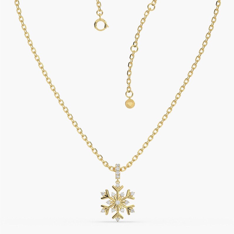 Natural Diamond Snowflake Necklace , 14k Yellow Gold Diamond Necklace ...