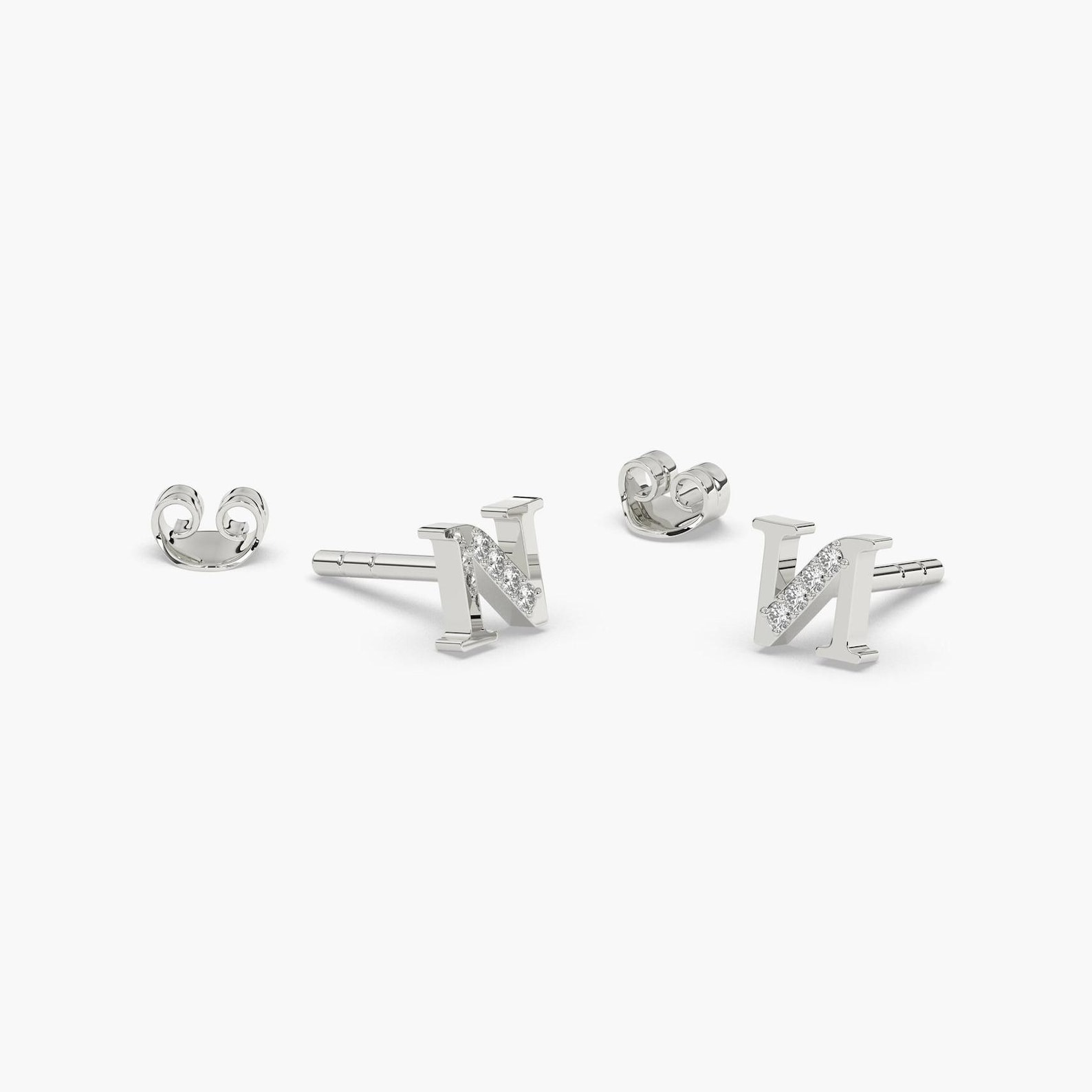 14K Gold Custom Name Earrings, Initial Diamond Earrings, N Letter ...