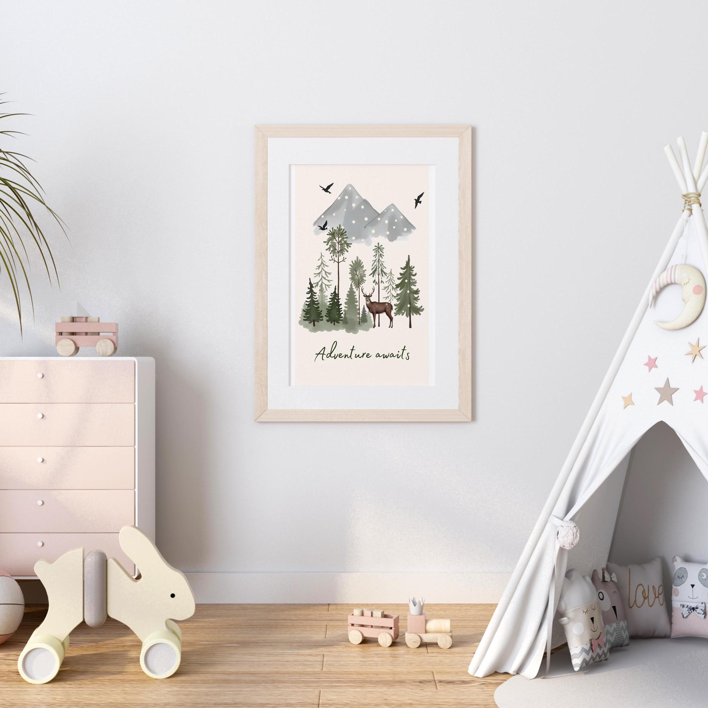 Adventure Awaits Kids Room Poster: Forest, Deer, Mountains - Etsy