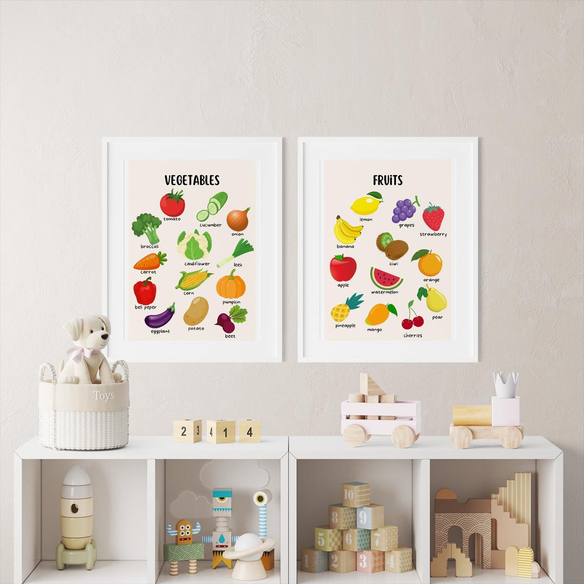 Set of Vegetables and Fruits Kids Room Posters, Educational & Fun ...