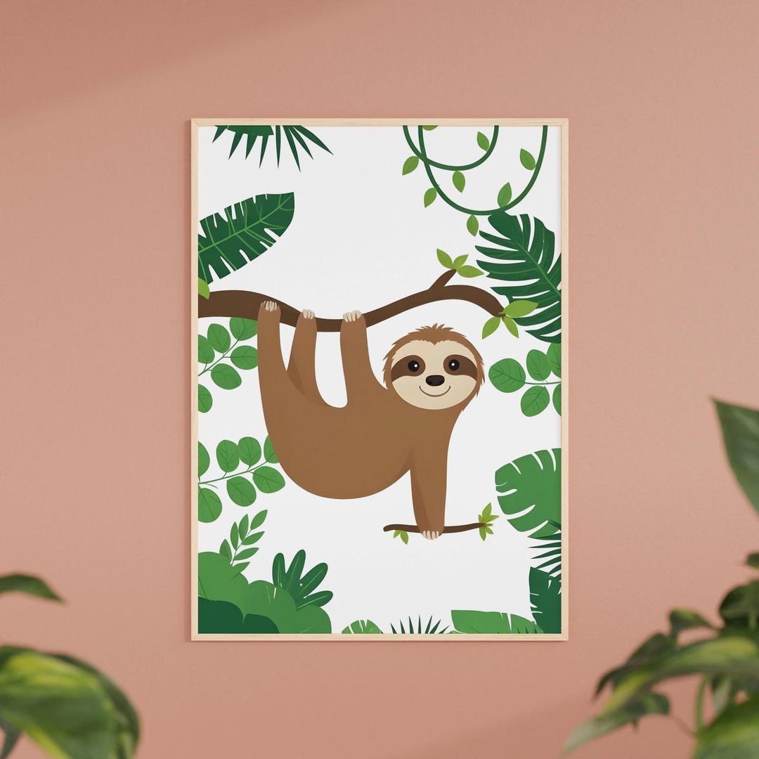 Sloth Jungle Kids Room Poster: Modern Nursery Wall Art - Etsy