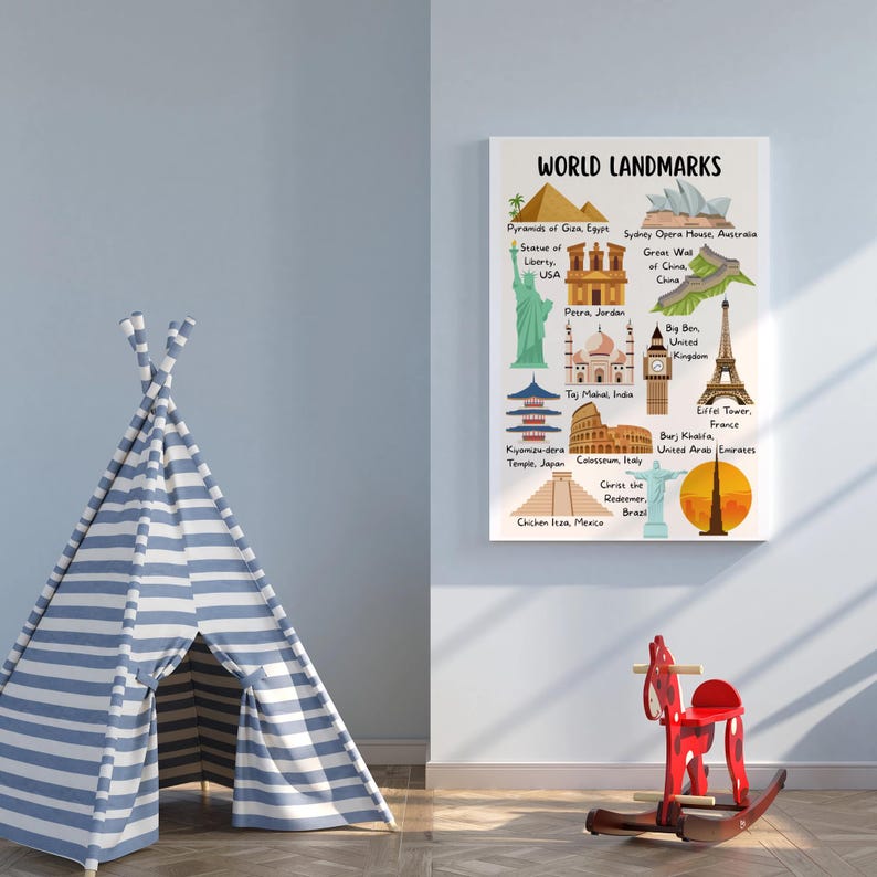 World Landmarks Educational Poster: Nursery Wall Art (digital Download ...