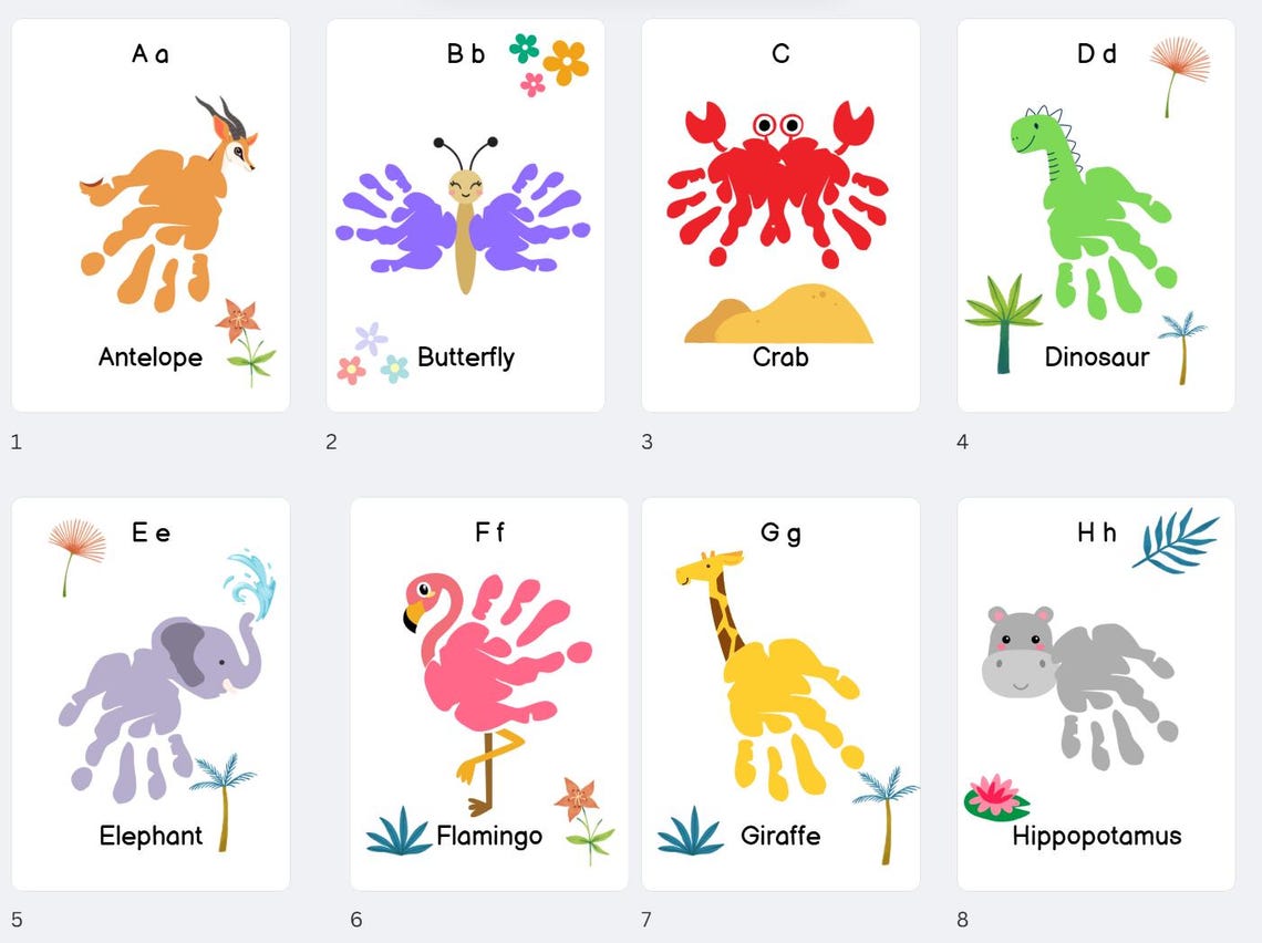 Animals Alphabet for Handprints - Colorful Animal Printables, A-Z ...