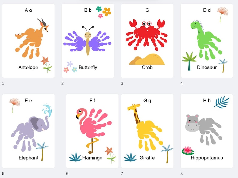 Animals Alphabet for Handprints - Colorful Animal Printables, A-Z ...