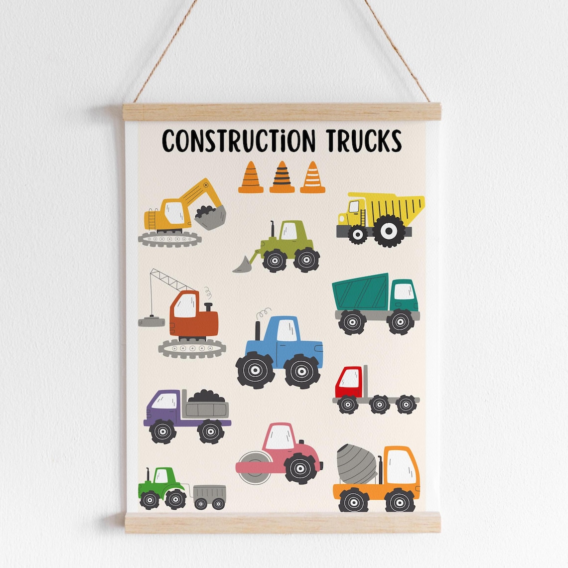 Construction Trucks for Kids Room Poster, Nursery Decor, Playroom Wall ...