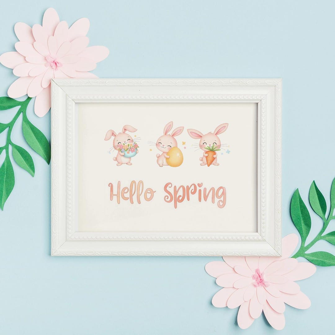 Hello Spring Poster – Cute Bunnies Wall Art – Pastel Easter Print ...