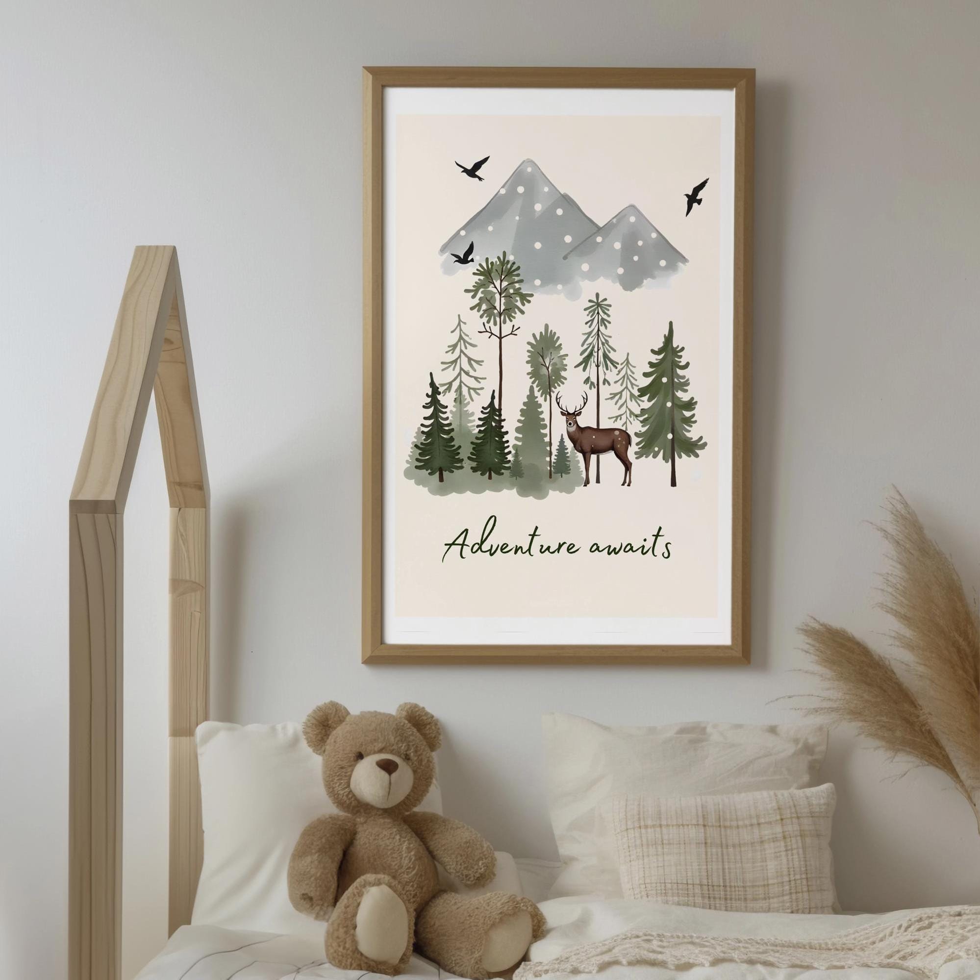 Adventure Awaits Kids Room Poster: Forest, Deer, Mountains - Etsy