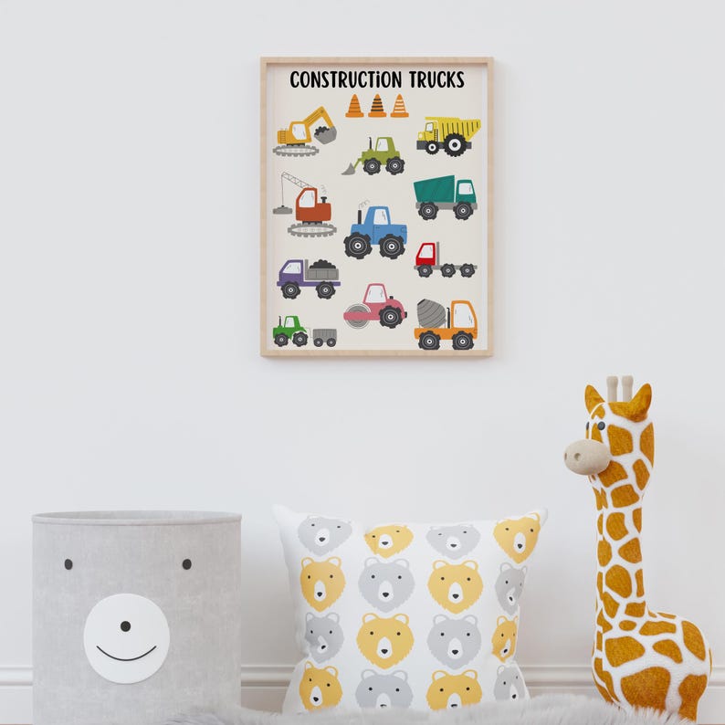 Construction Trucks for Kids Room Poster, Nursery Decor, Playroom Wall ...