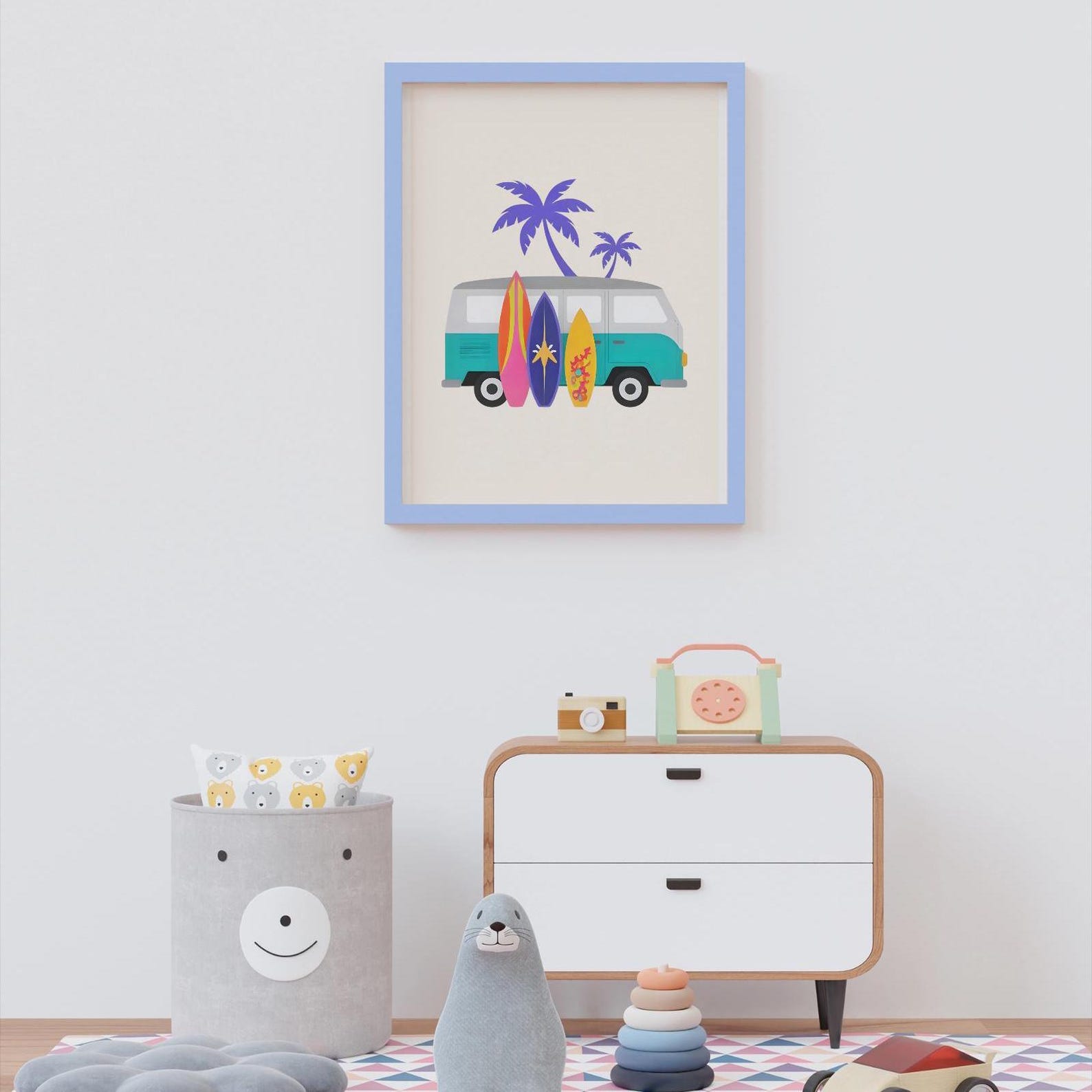 VW Campervan Poster, Modern Boho Design, Nursery Decor, Playroom Wall ...