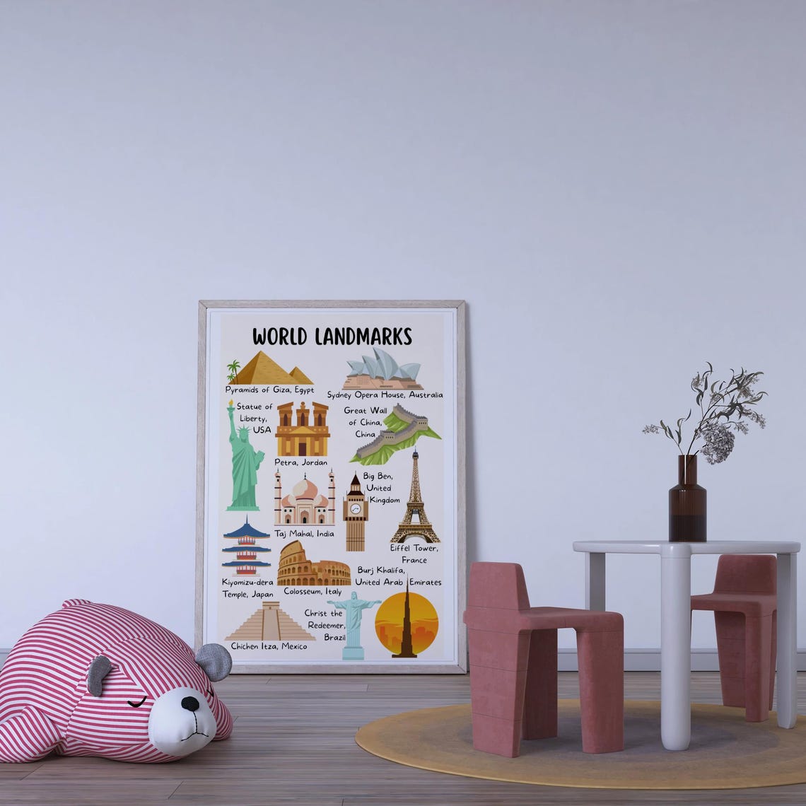 World Landmarks Educational Poster: Nursery Wall Art (digital Download ...