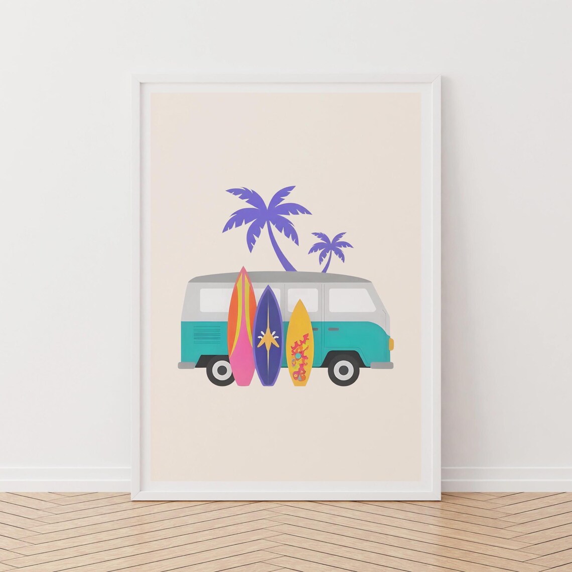 VW Campervan Poster, Modern Boho Design, Nursery Decor, Playroom Wall ...