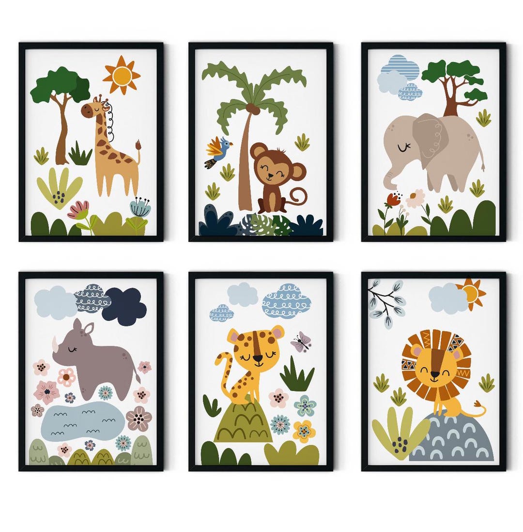 Safari Animal Poster Set: Colorful Jungle Nursery Art Prints - Etsy
