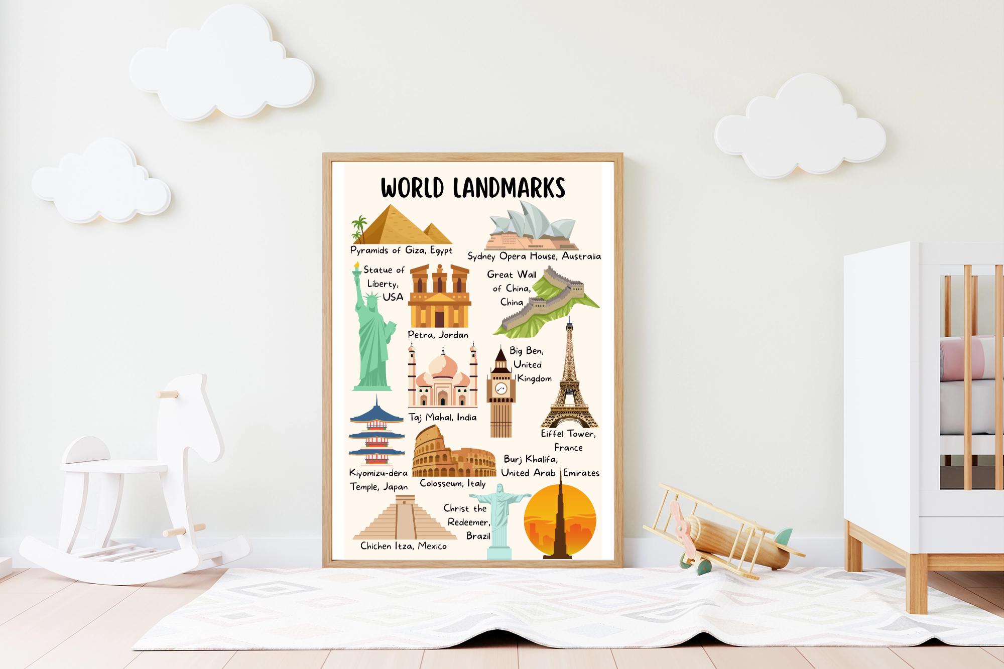 World Landmarks Educational Poster: Nursery Wall Art (digital Download ...