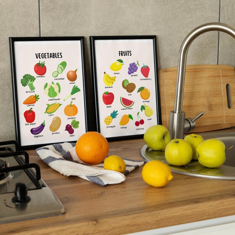 Set of Vegetables and Fruits Kids Room Posters, Educational & Fun ...