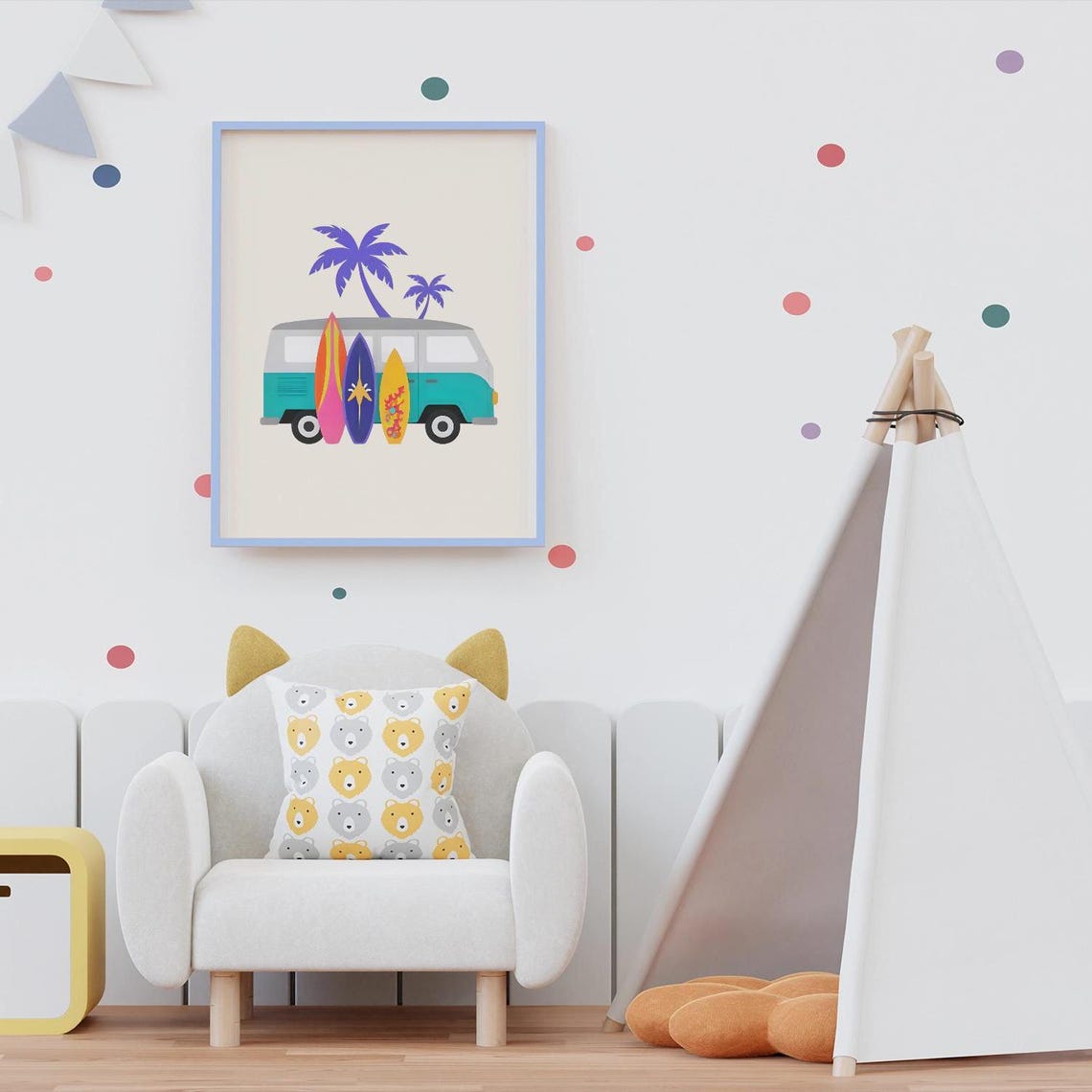 VW Campervan Poster, Modern Boho Design, Nursery Decor, Playroom Wall ...