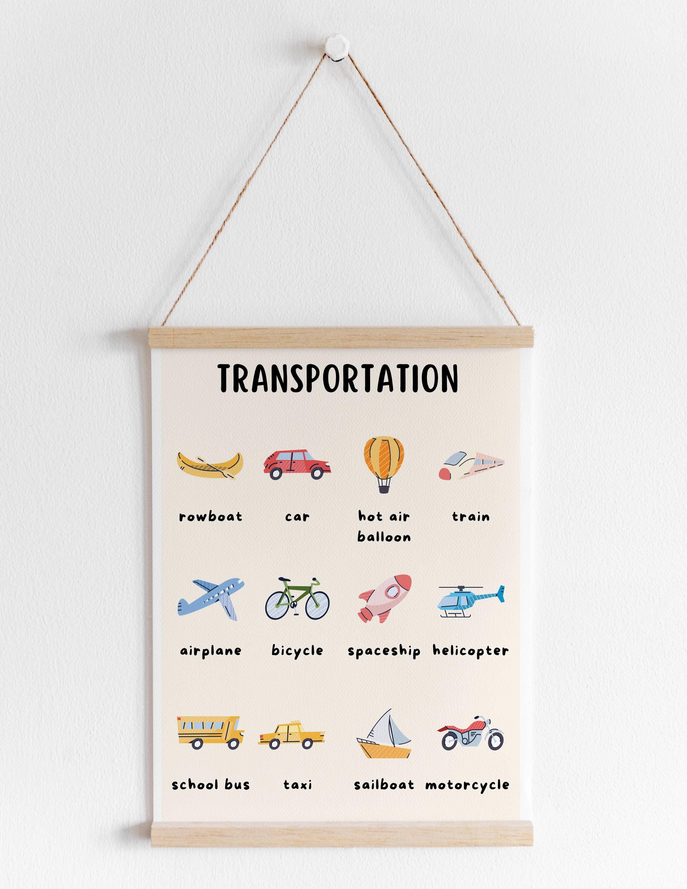 Transportation Poster for Kids Room, Modern Design With Cars, Trains ...