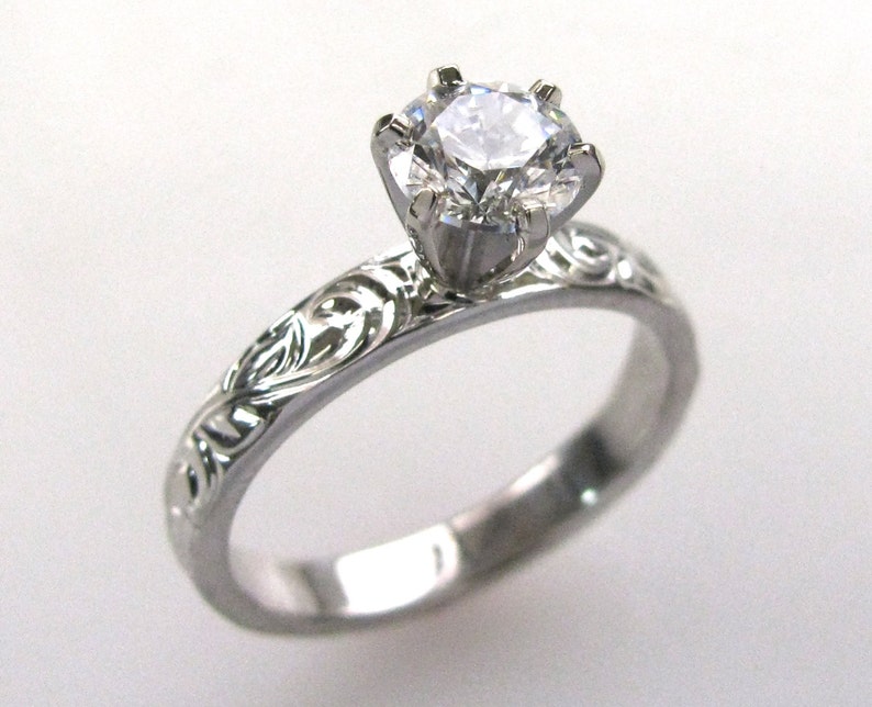 Hand Engraved Engagement Ring and Wedding Band Vine and Leaf | Etsy