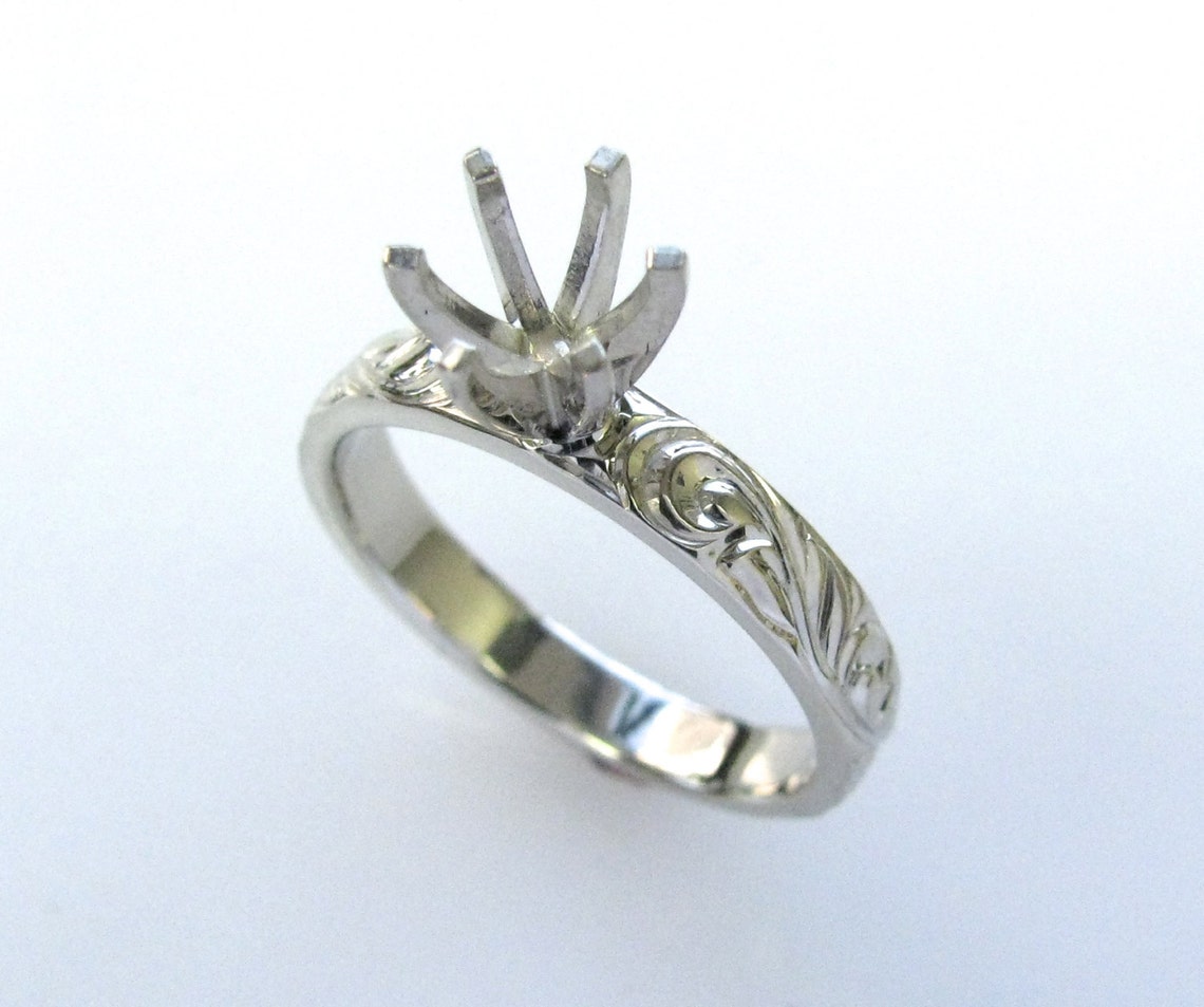 Hand Engraved Engagement Ring With Vine and Leaf Hand - Etsy