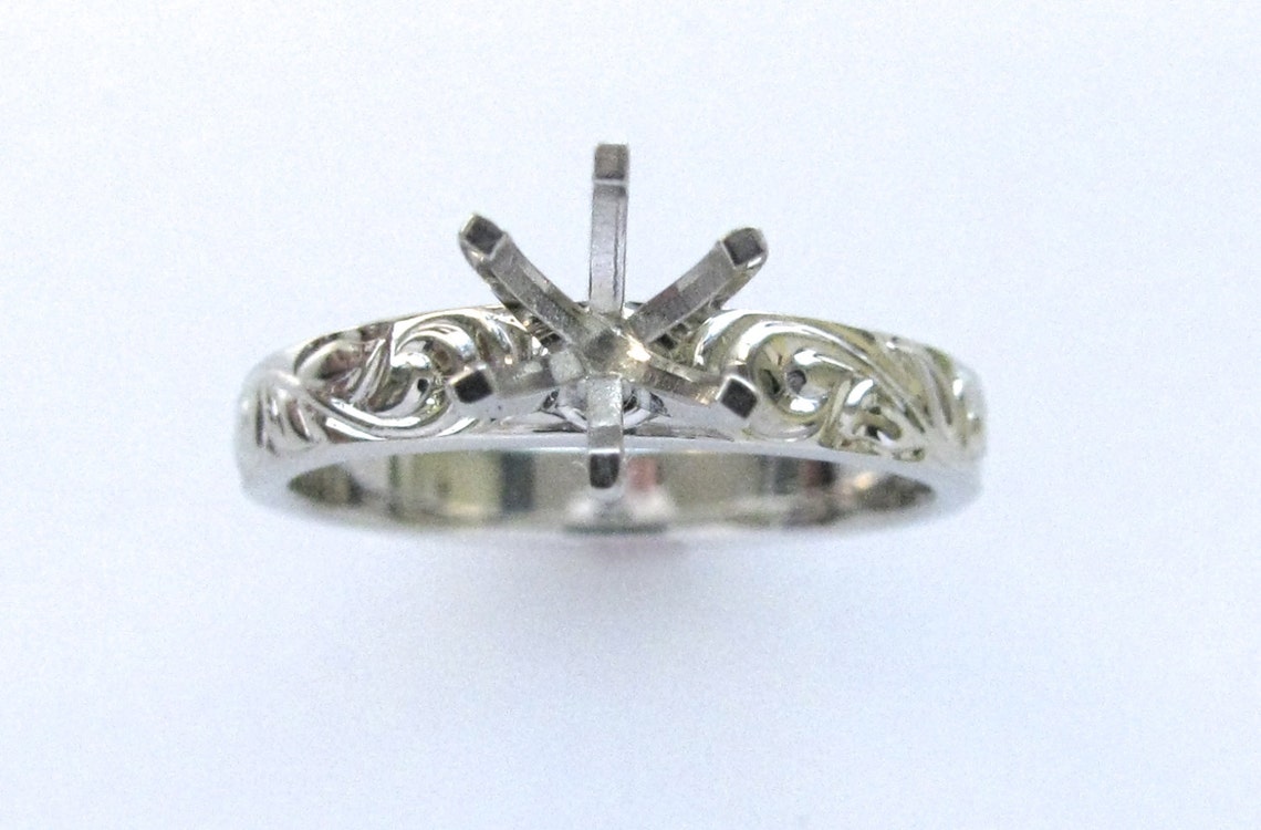 Hand Engraved Engagement Ring With Vine and Leaf Hand - Etsy