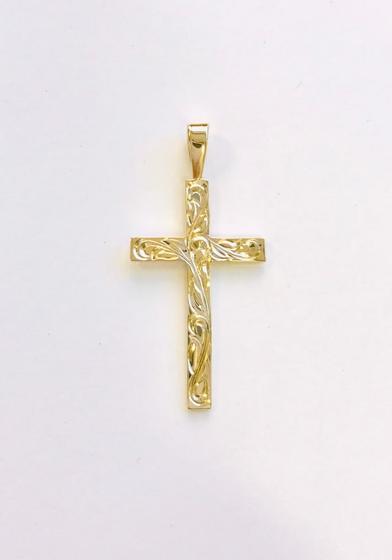 Hand Engraved Gold Cross | Etsy