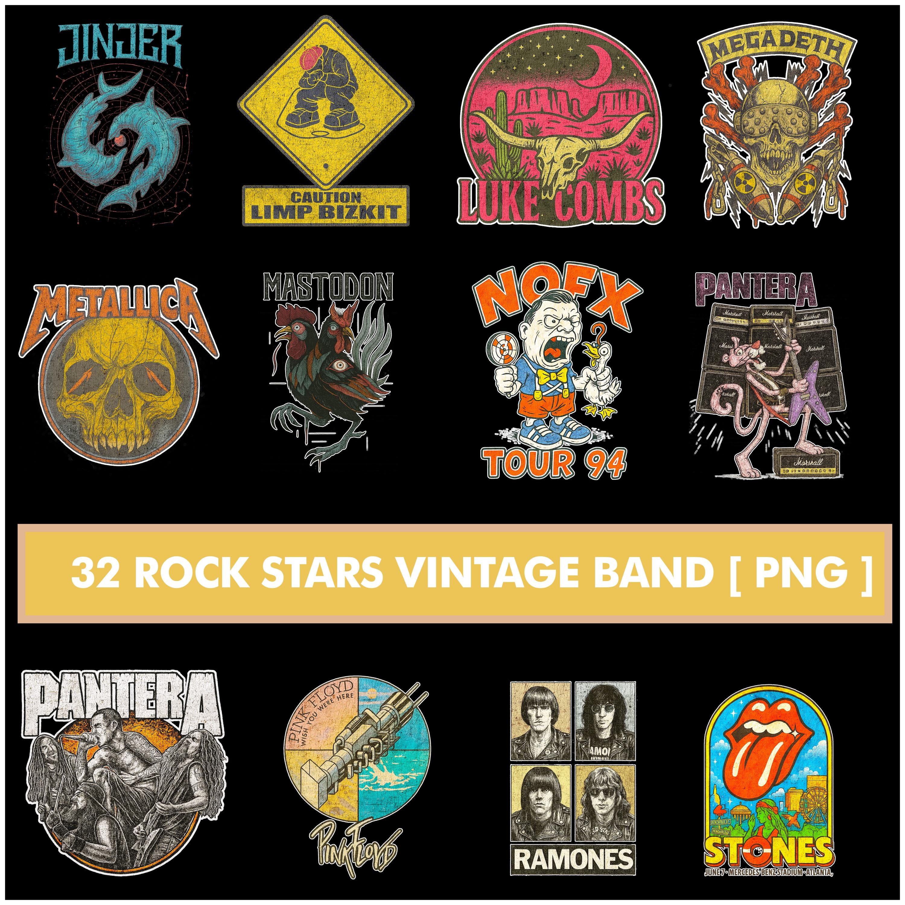 Vintage Rock Bands PNG Bundle: High-resolution Designs (digital ...