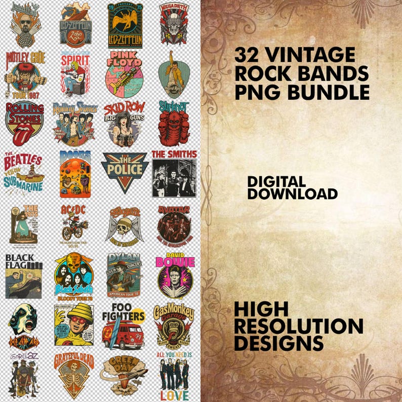 Vintage Rock Bands PNG Bundle Vol.2: High-resolution Designs (digital ...