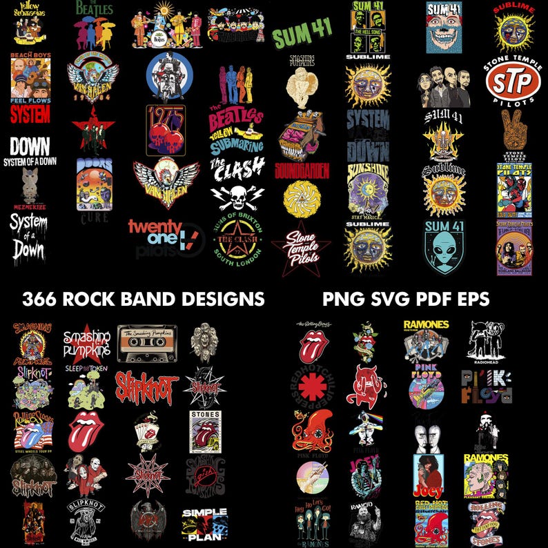 366 Rock Bands Bundle: High-resolution Designs (digital Download) PNG ...