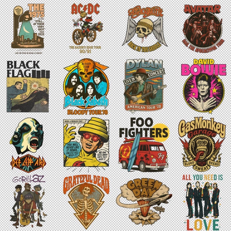 Vintage Rock Bands PNG Bundle Vol.2: High-resolution Designs (digital ...