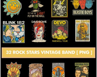 Vintage Rock Bands PNG Bundle: High-resolution Designs (digital ...